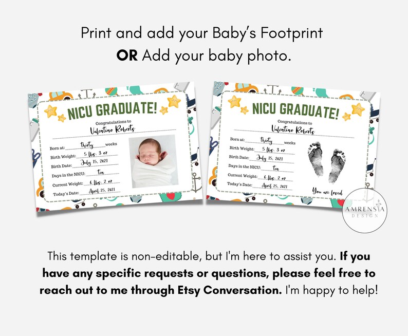 NICU Graduate Printable Footprint, Newborn Baby Boy Footprint, NICU ...