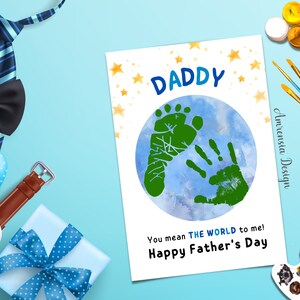 Daddy You Mean the World to Me, Fathers Day Handprint Keepsake for Dad ...