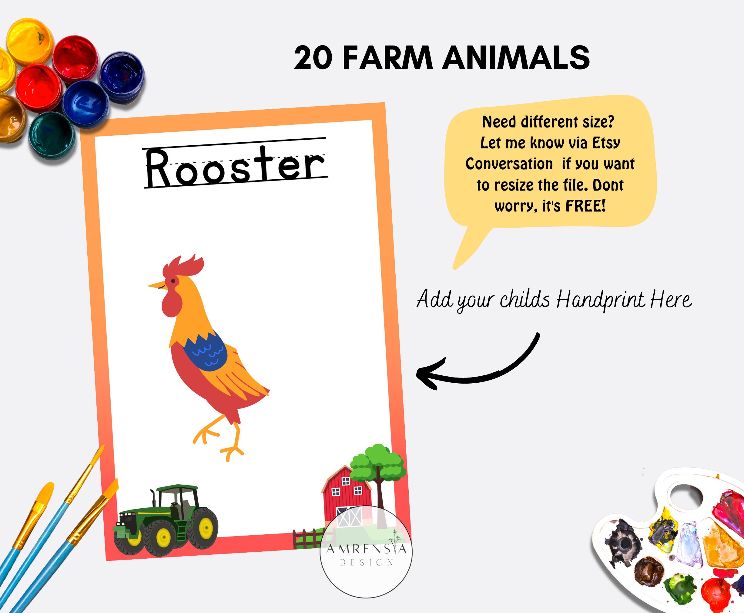 20 Design FARM ANIMALS Handprint Book, Printable Handprint Art, Toddler ...