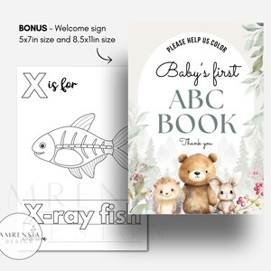 52 PAGES ABC Woodland Animals Baby Shower Coloring Book, Boho Baby's ...