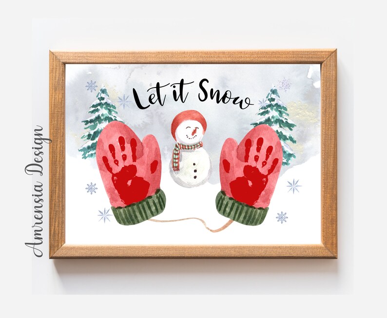 Christmas Handprint Art Let It Snow Snowman Mittens Home - Etsy