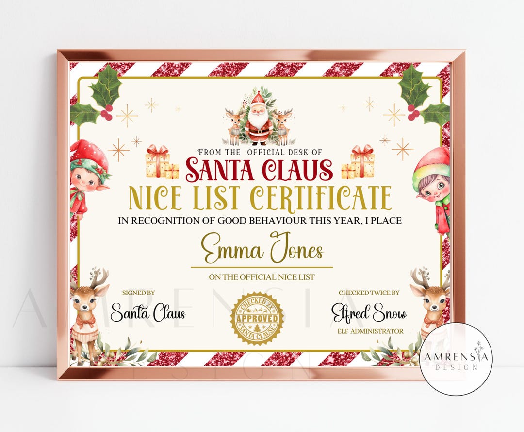 Personalized Santa Nice List Certificate Template | Editable in Canva ...