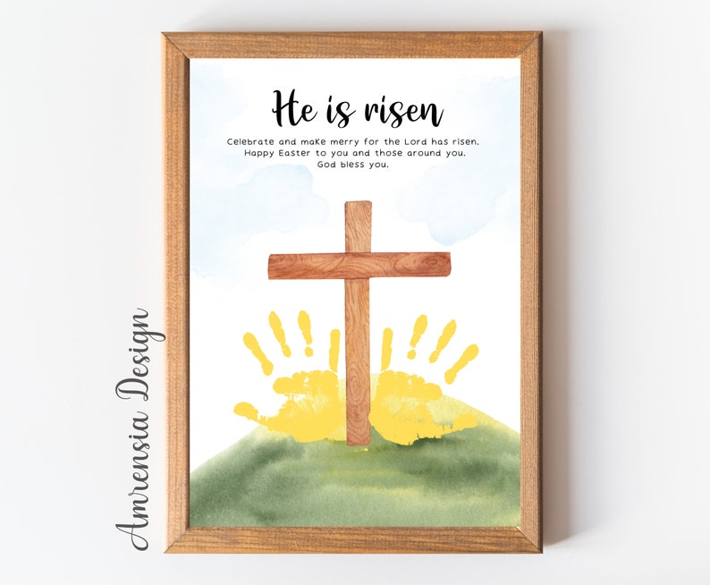 He is Risen, Happy Easter, Handprint Art Template for Baby Kids Toddler ...