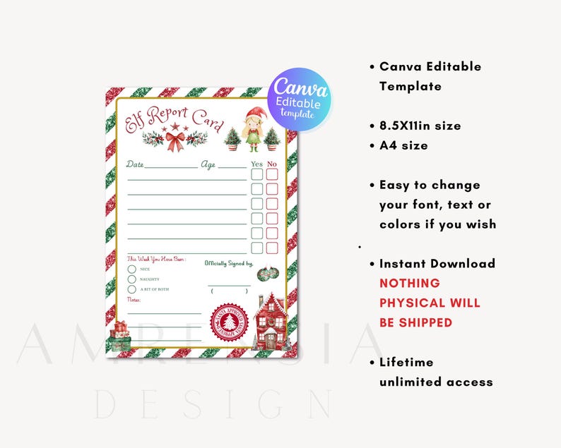 Editable Elf Report Card, Elf Certificate From North Pole, Christmas ...