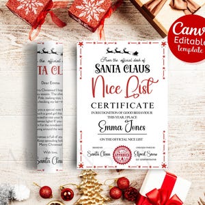 Editable Letter From Santa Red Stars Themed Nice List Certificate Canva ...