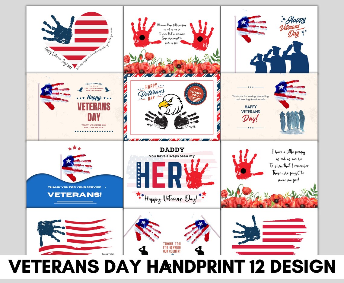 BUNDLE Veterans Day Handprint Art Template , Easy Printable Craft for ...