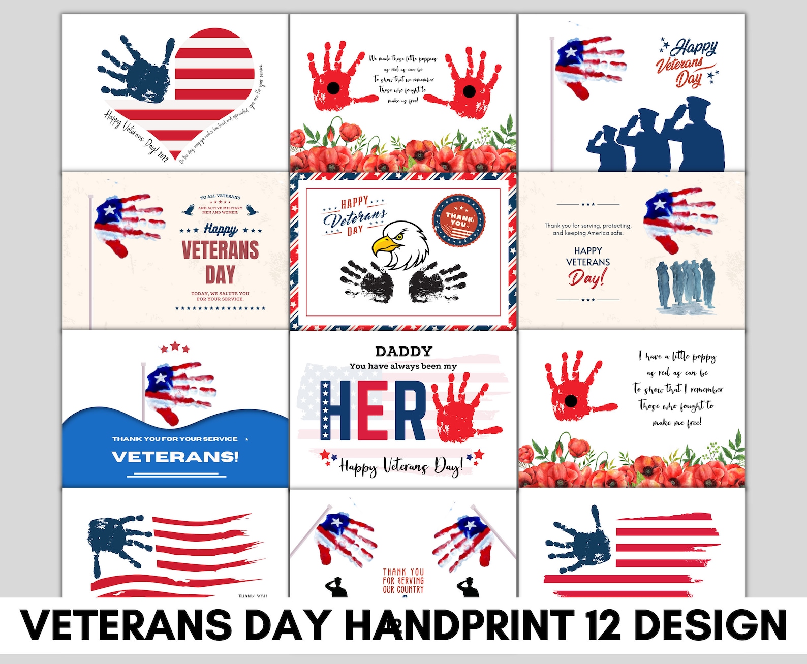 BUNDLE Veterans Day Handprint Art Template , Easy Printable Craft for ...