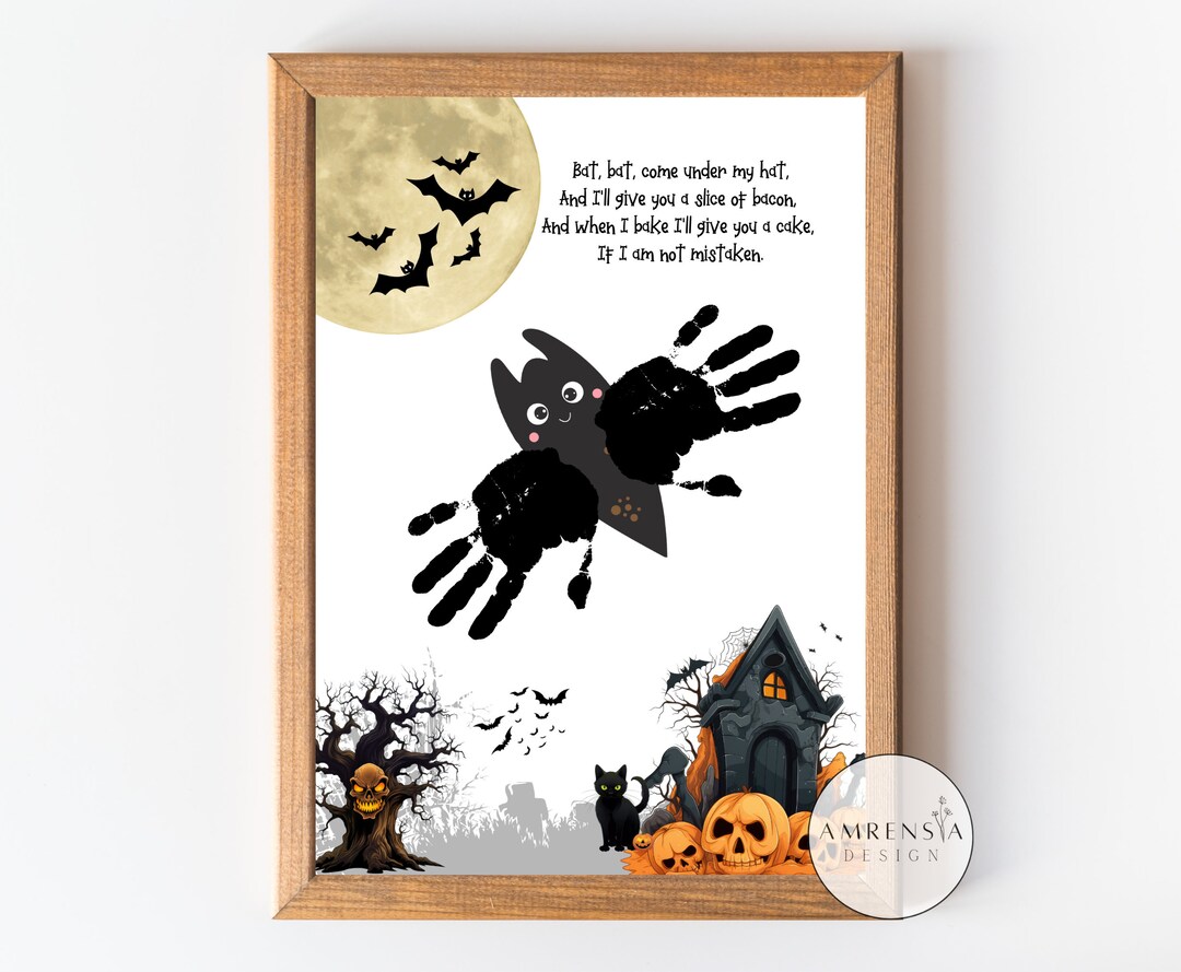 Bat Halloween Poem, Halloween Handprint Art, Happy Halloween Keepsake ...