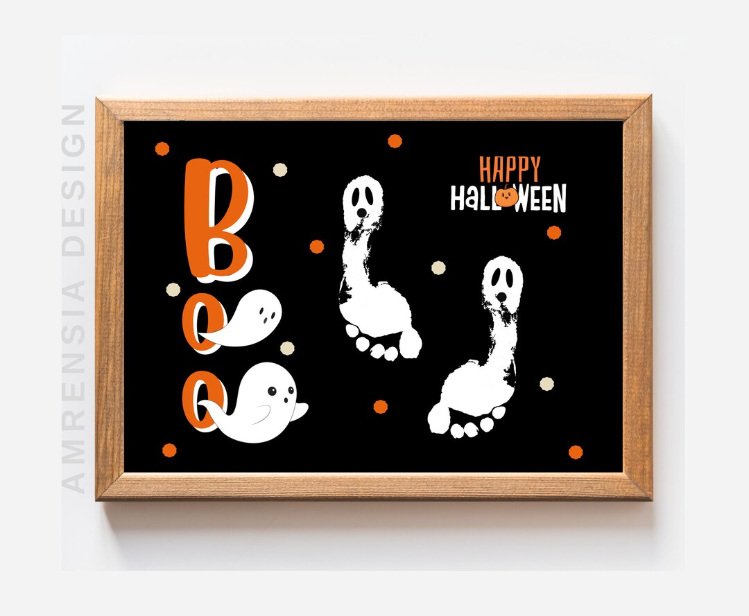 Halloween Footprint Art, BOO Happy Halloween Keepsake Craft Footprint ...