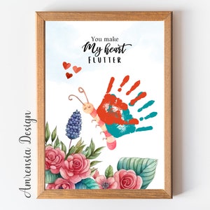 Valentine Handprint Art, You Make My Heart Flutter, Printable Template ...