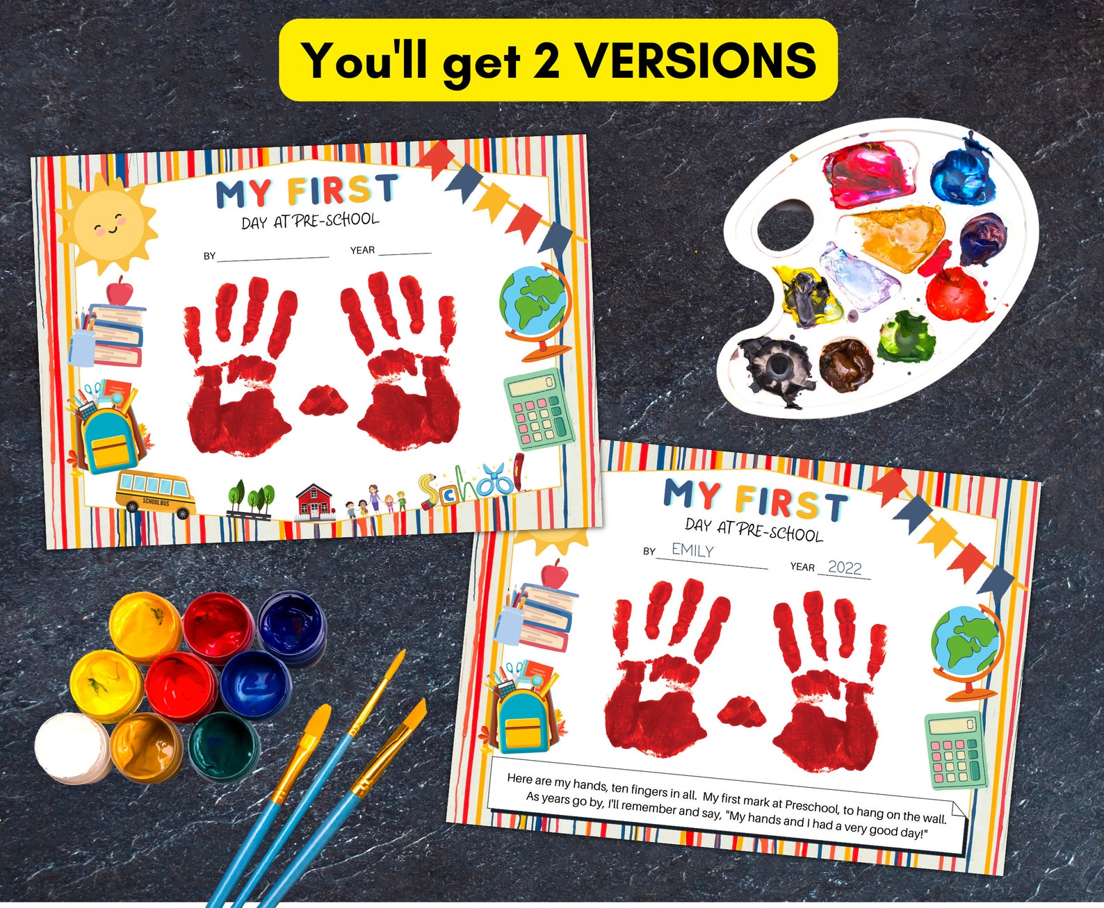 First Day of Preschool Handprint Art, My First Day of School, Handprint ...