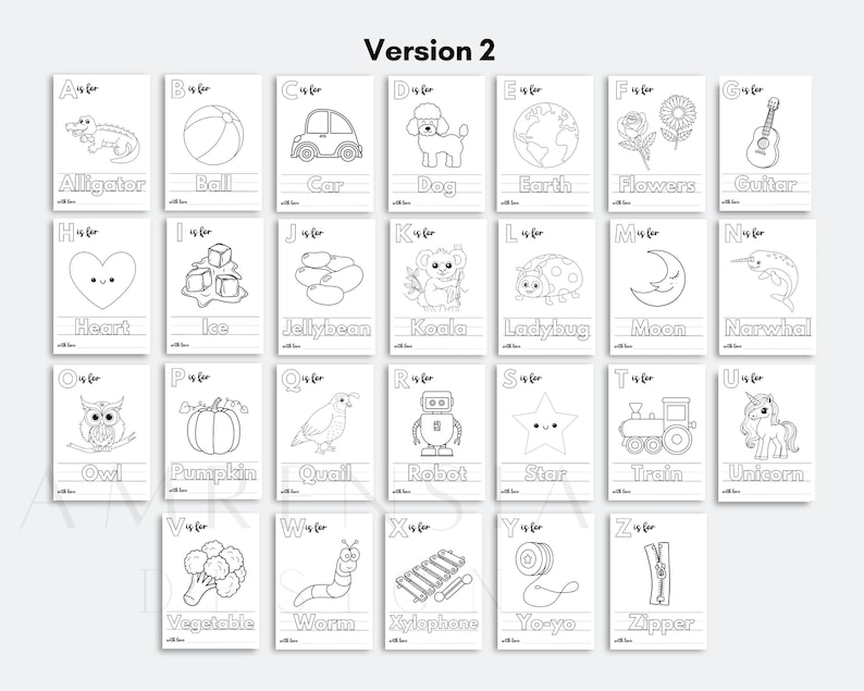 52 PAGES Boho Retro Sun ABC Baby Shower Coloring Book, Baby's First ABC ...
