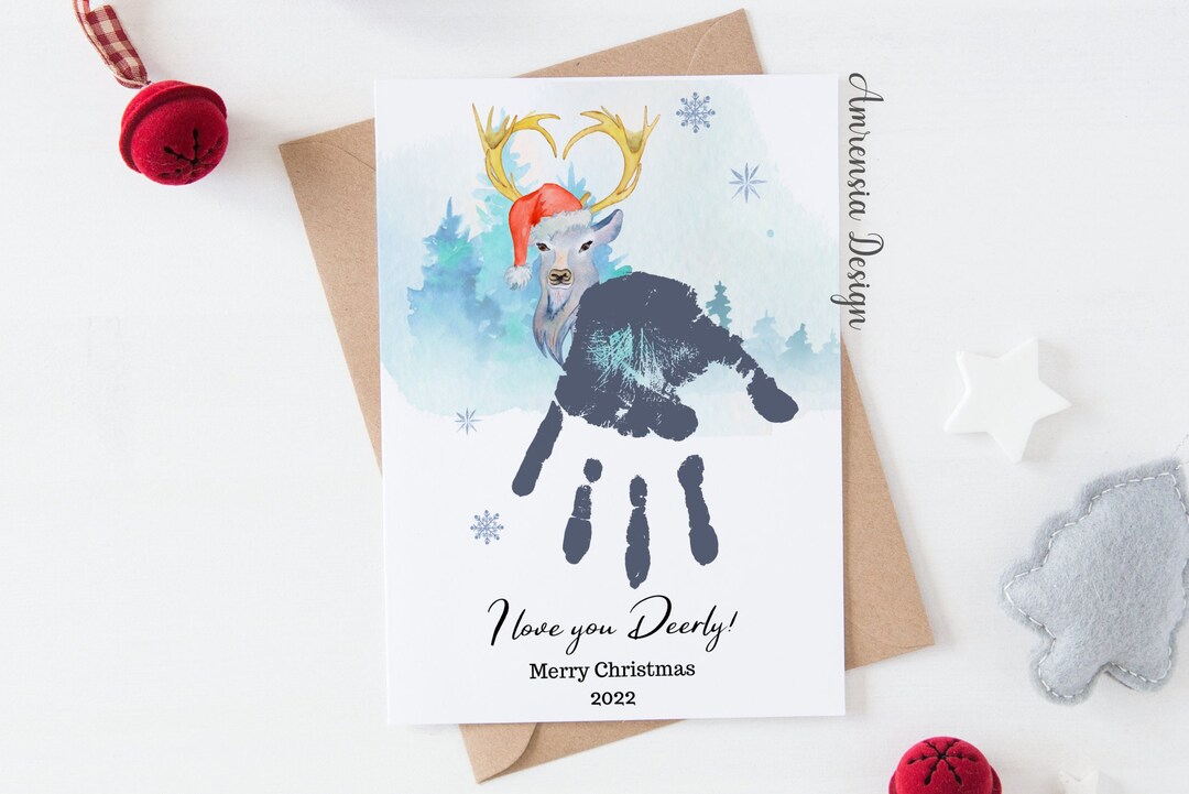 Printable Christmas Card, Deer Christmas Handprint Art, Kids Craft ...