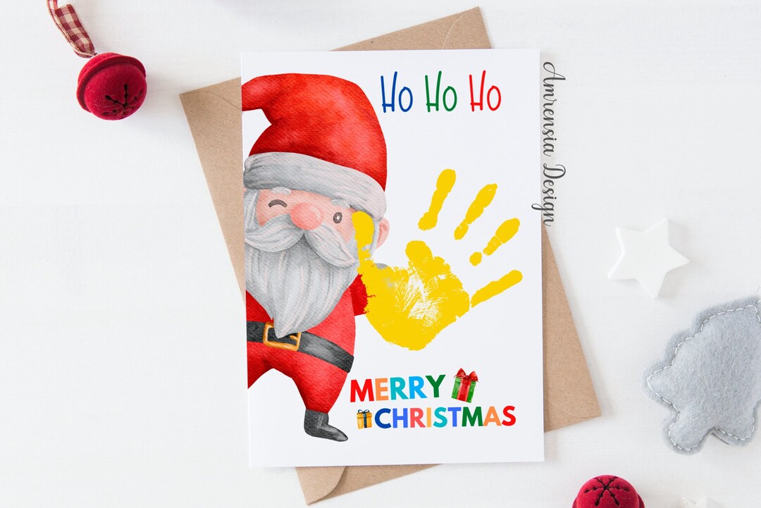 Printable Christmas Card, Santa Christmas Handprint Art, Kids Craft ...