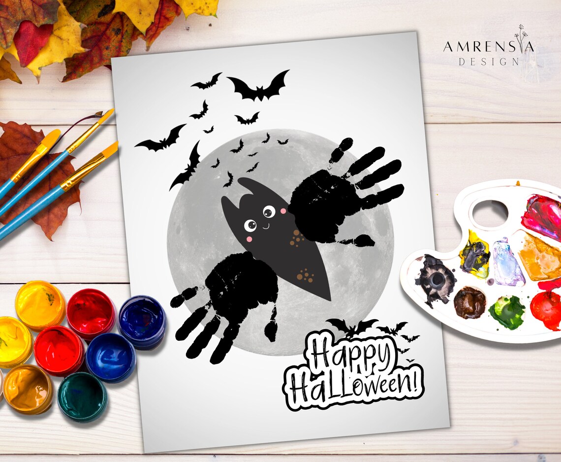 Bat Handprint Art Happy Halloween Keepsake Craft Handprint - Etsy
