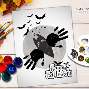 Bat Handprint Art Happy Halloween Keepsake Craft Handprint - Etsy