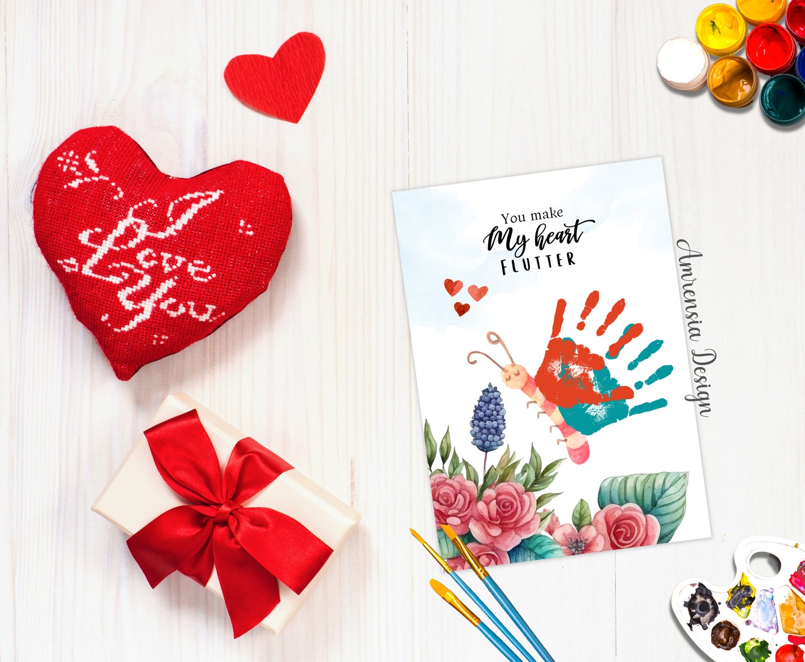 Valentine Handprint Art, You Make My Heart Flutter, Printable Template ...