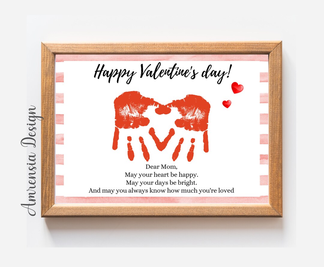 Happy Valentines Day Handprint Art, Kid Poem for Mom Printable Template ...