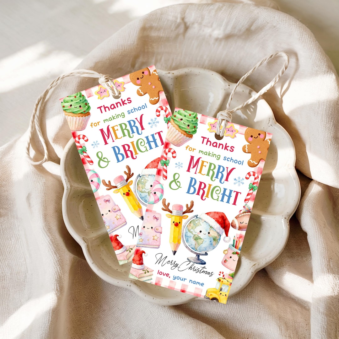 EDITABLE Christmas Gift Tags for Teacher, Winter Break Pencil Globe ...