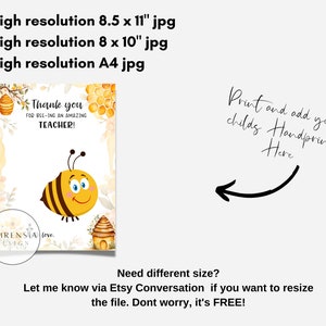 Gift for Teacher, Appreciation Week, Bee Handprint Art Printable for ...