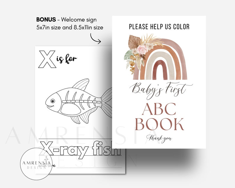 52 PAGES ABC Boho Rainbow Baby Shower Coloring Book, Rustic Baby's ...