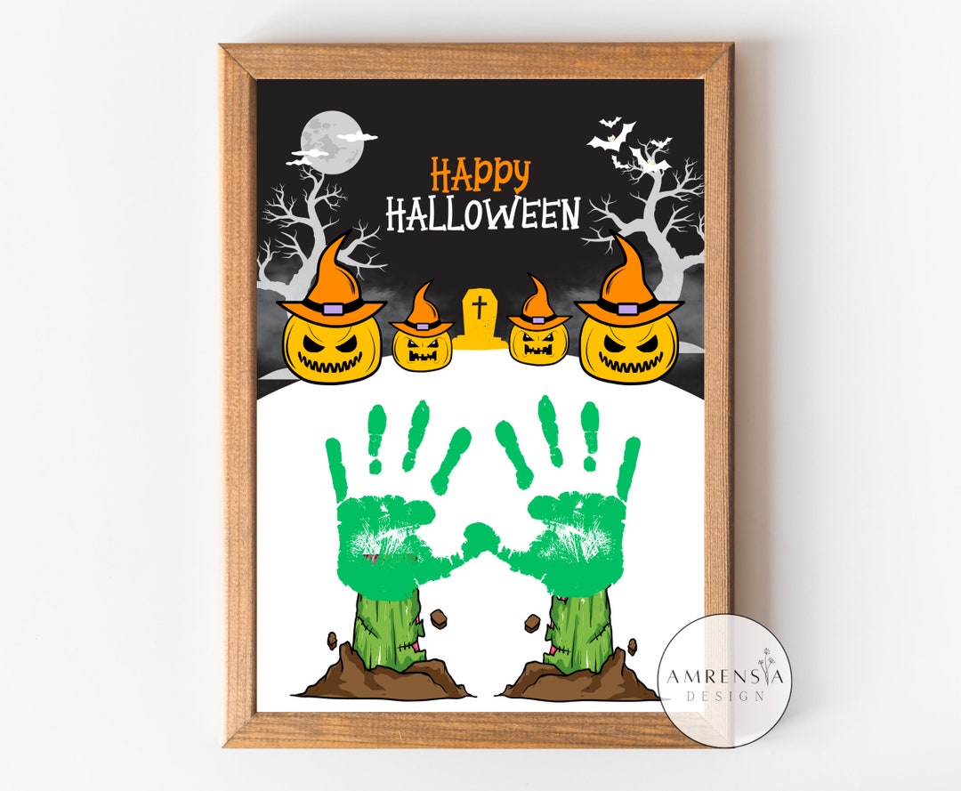 Frankenstein Halloween Handprint Art, Happy Halloween Keepsake Craft ...