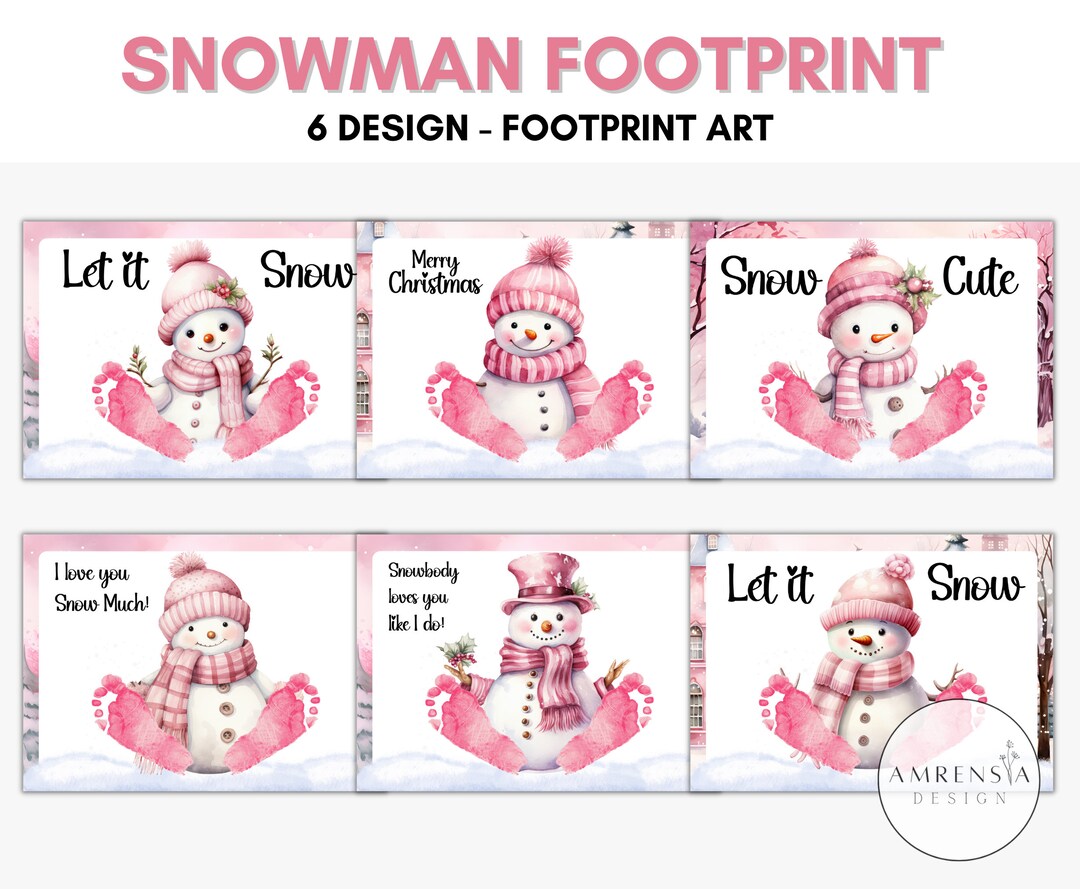 Bundle Pink Snowman Footprint Art, Snowman Craft, Christmas Home ...