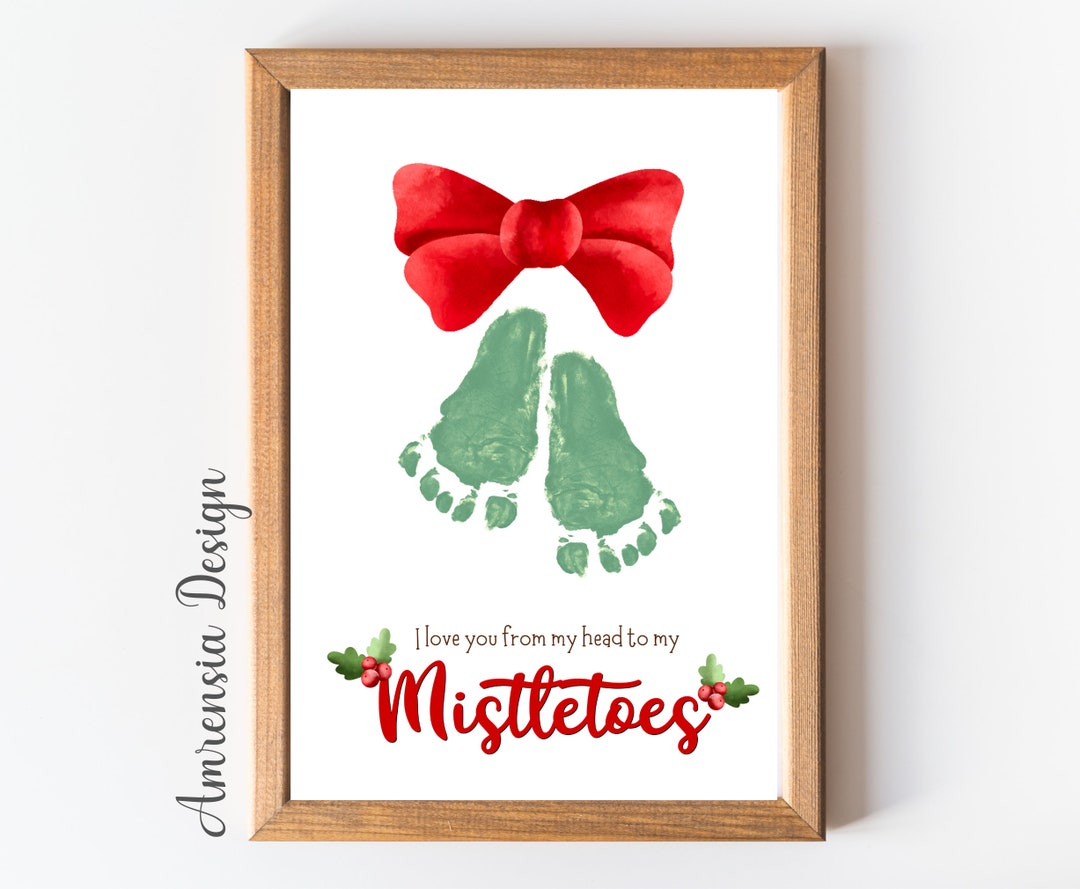 Merry Christmas Footprint Art, Mistletoes Footprint Craft Printable for ...