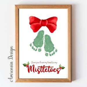 Merry Christmas Footprint Art, Mistletoes Footprint Craft Printable for ...