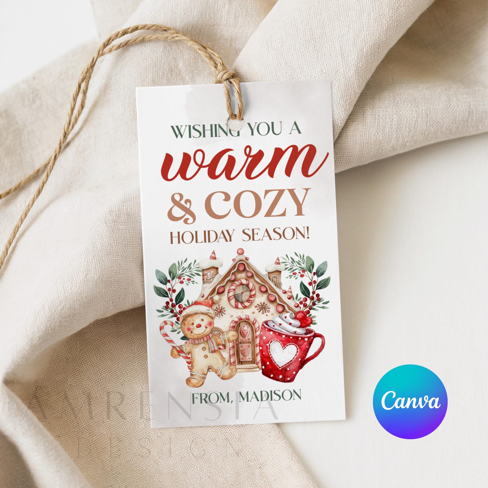 EDITABLE Warm and Cozy Christmas Gift Tag, Merry Christmas, Winter Gift ...