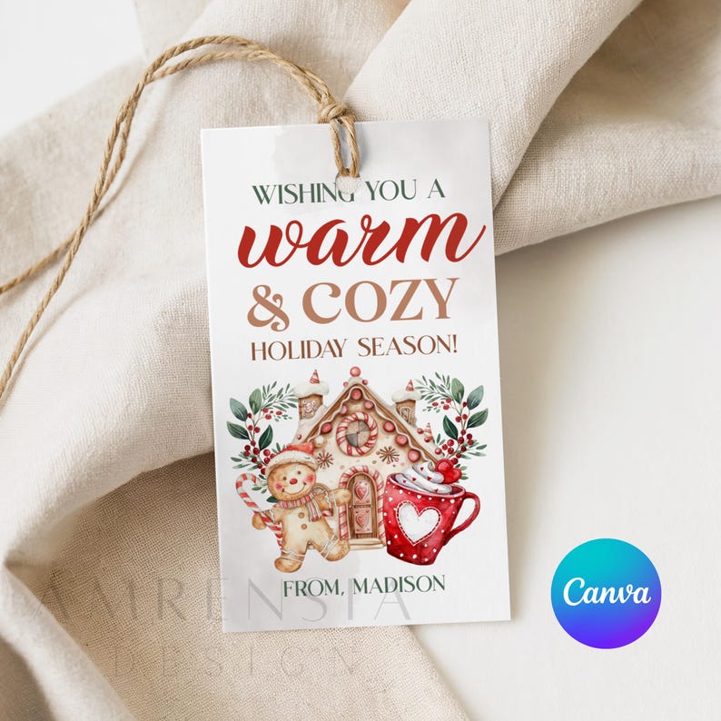 EDITABLE Warm and Cozy Christmas Gift Tag, Merry Christmas, Winter Gift ...