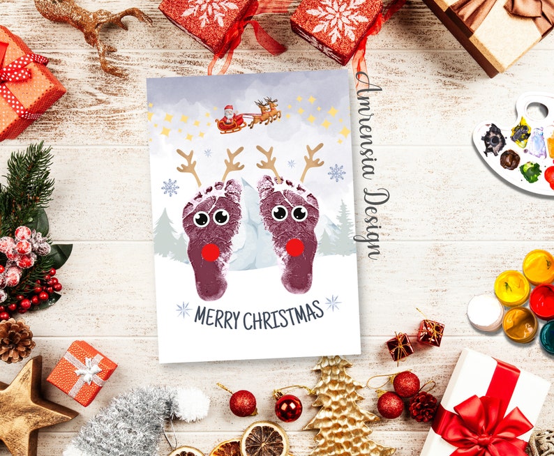 Christmas Handprint Art Reindeer Footprint Art Winter Craft - Etsy