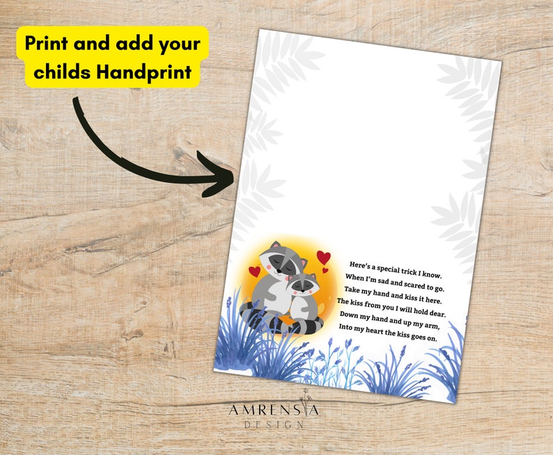 The Kissing Hand Book Raccoon, My First Day of Preschool Handprint Art ...