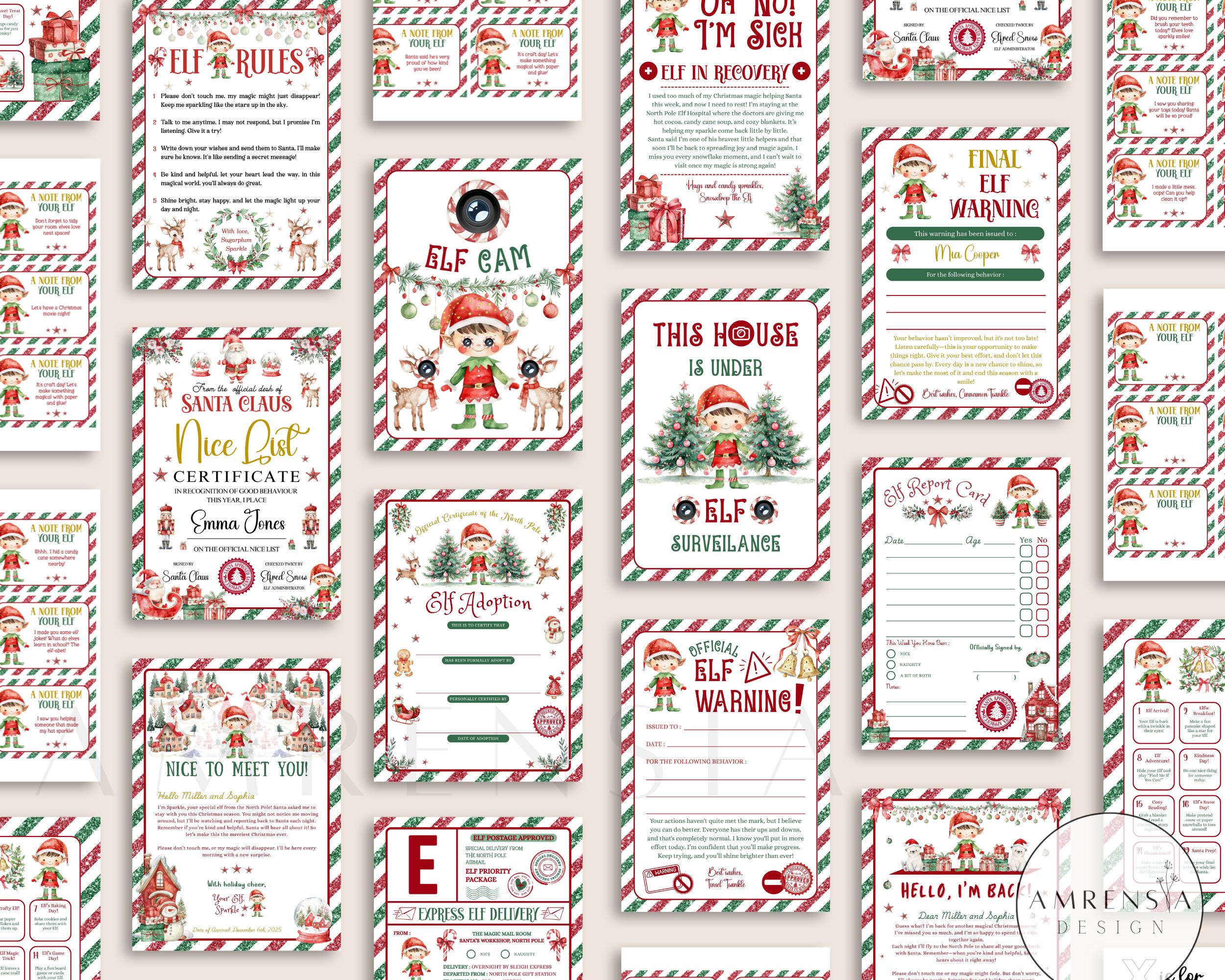 EDITABLE Elf Notes, Christmas ELF Bundle, Elf on Arrival, Hello Goddbye ...