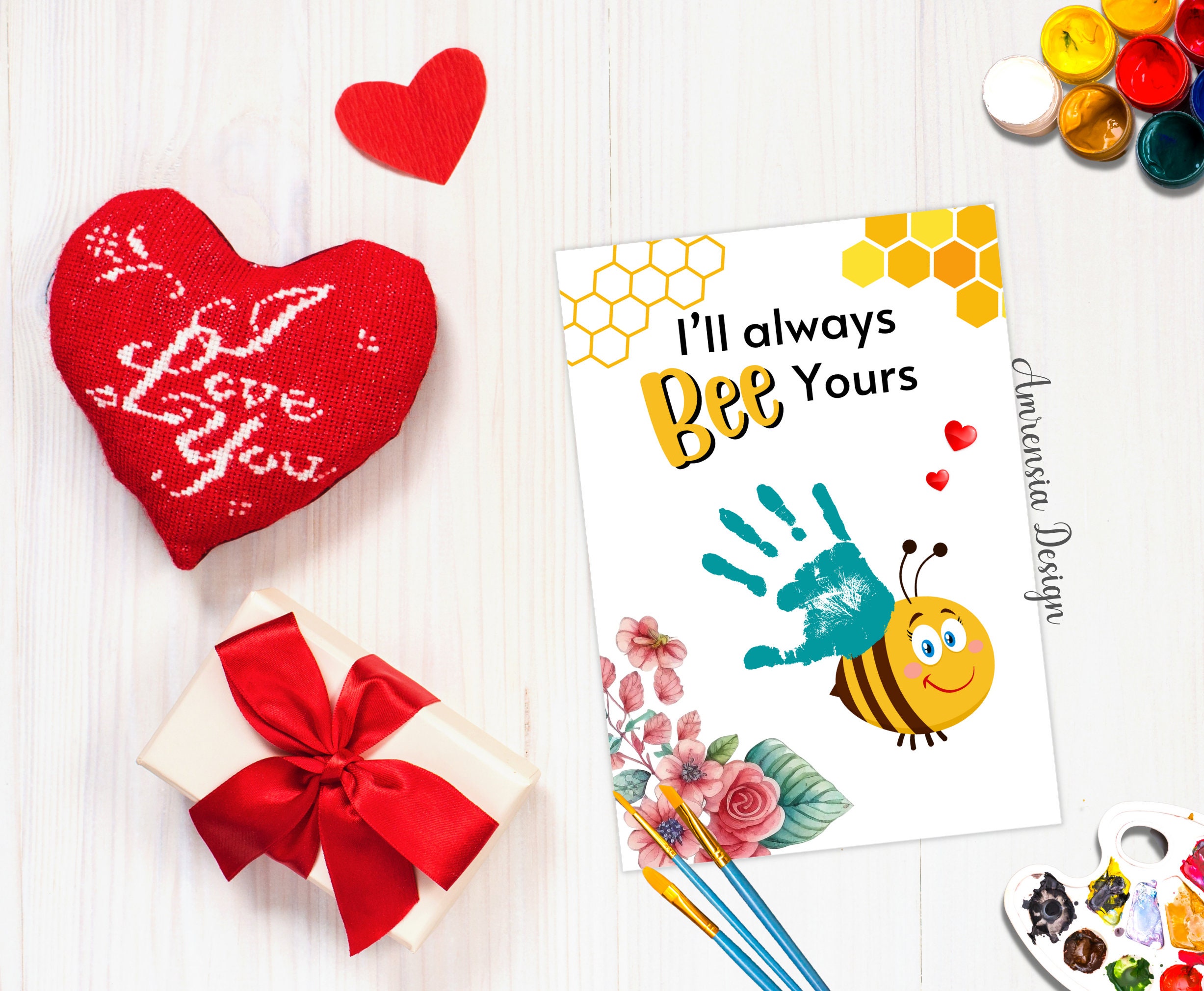 Cute Bee Valentines Day Handprint Card for Kids DIY, I'll Always Bee ...