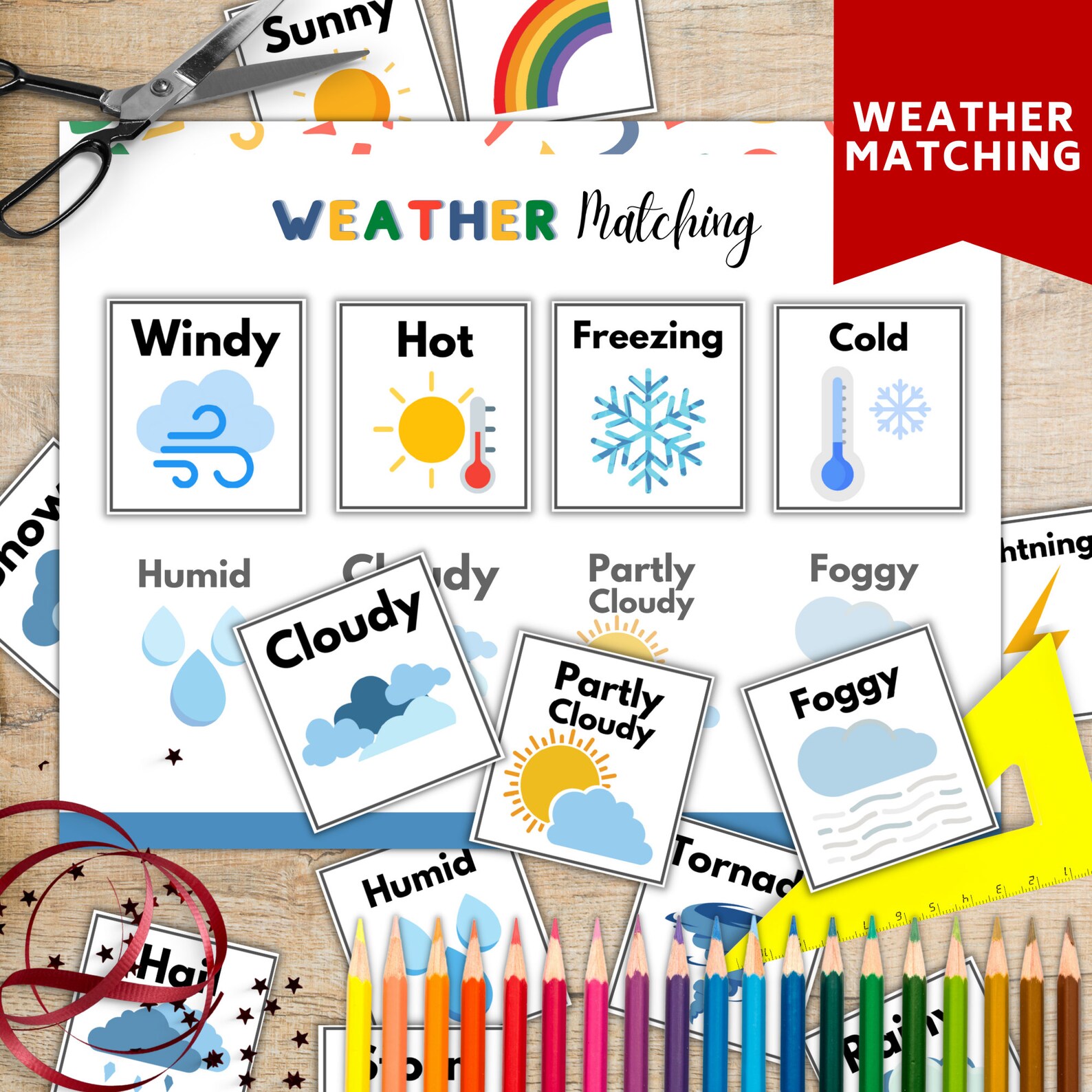 Weather Matching Worksheet Toddler Learning Binder Weather | Etsy