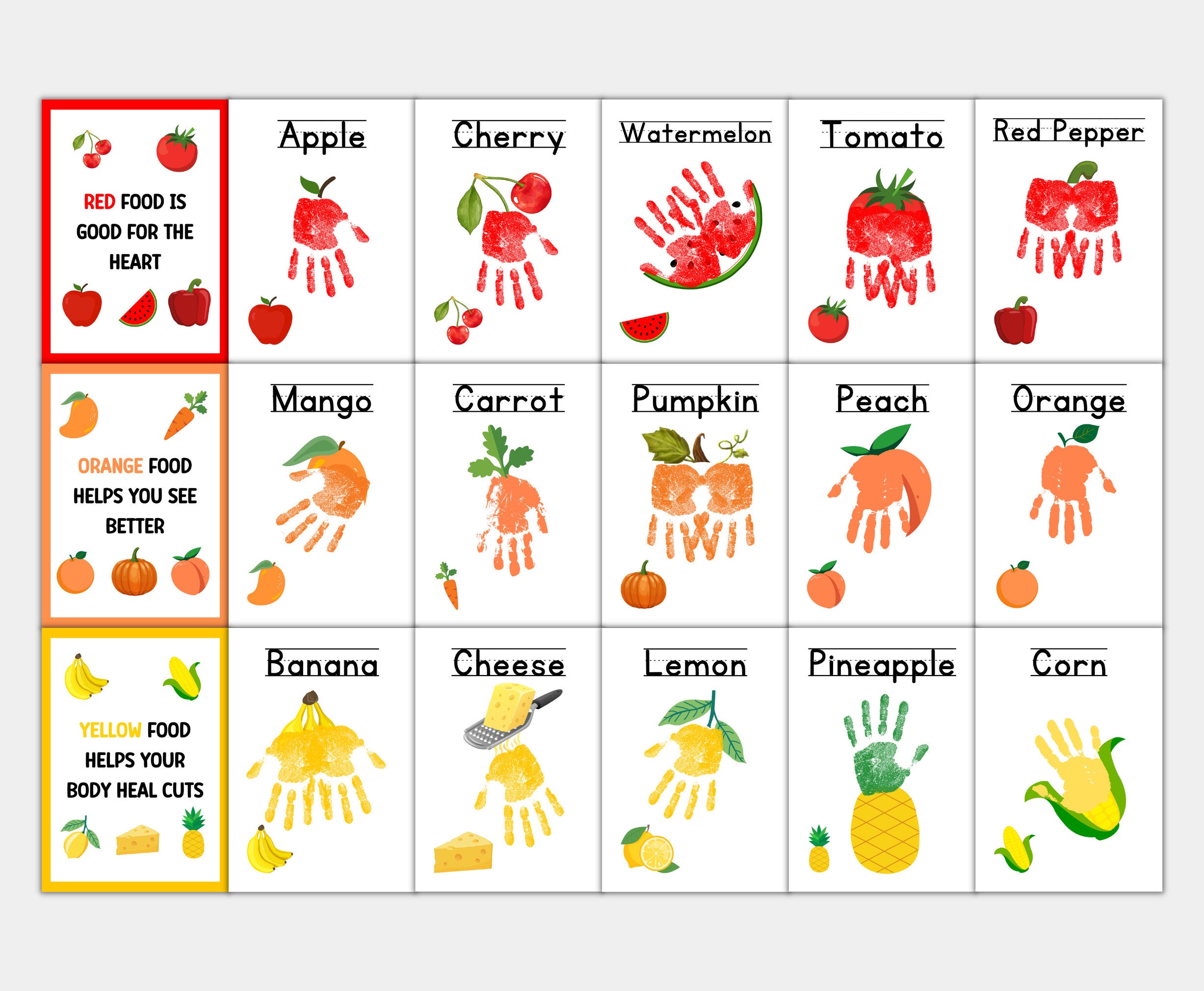 35 DESIGN Rainbow Food Handprint Art, Healthy Food, Baby Toddler Child ...