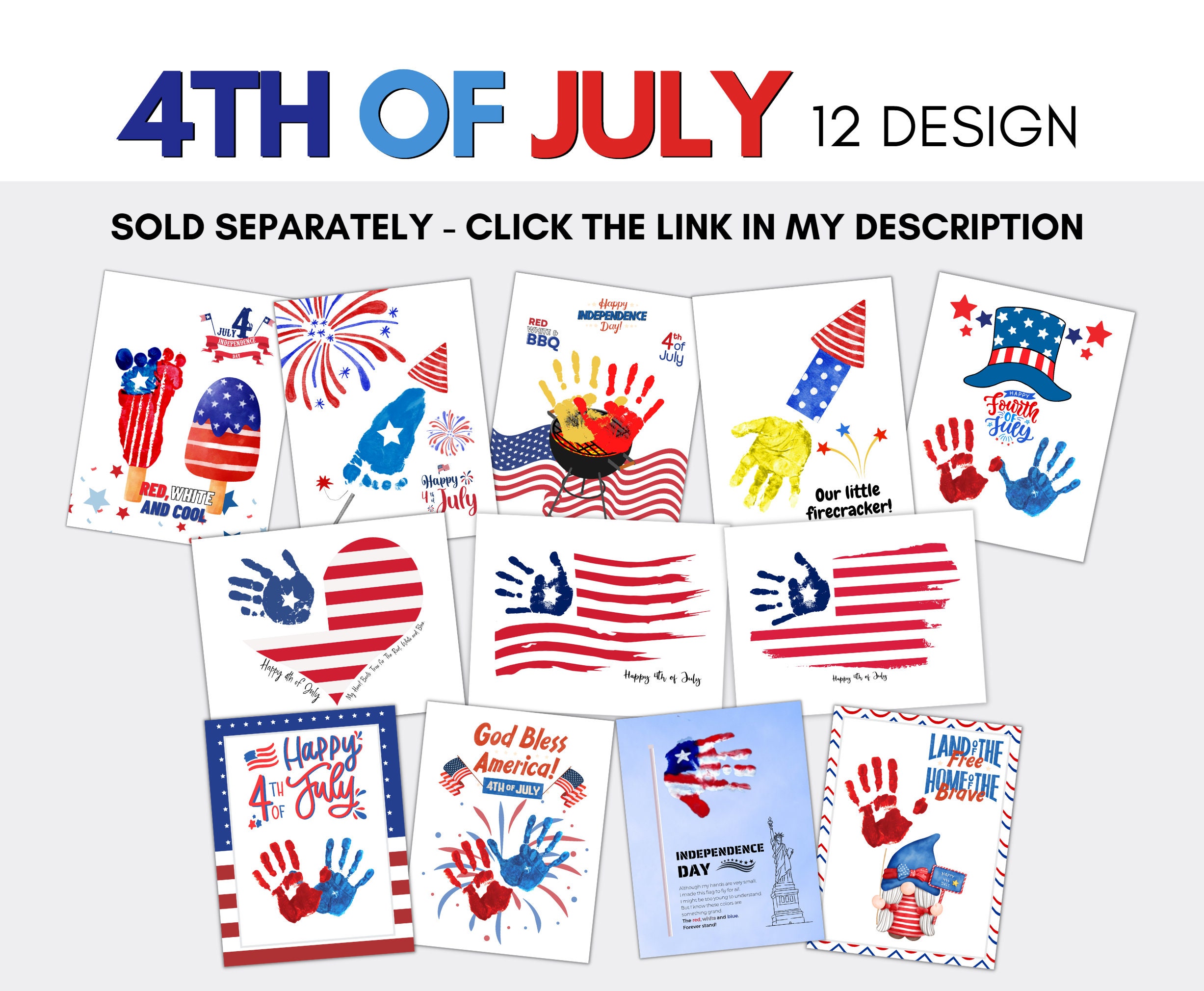 Happy 4th of July Handprint Art, Easy Craft Printable for Preschool Kid ...