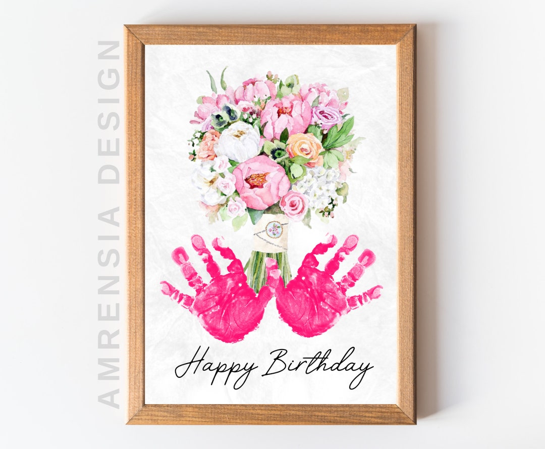 Birthday Pink Bouquet Handprint Art, Birthday Gift, Keepsake Craft ...