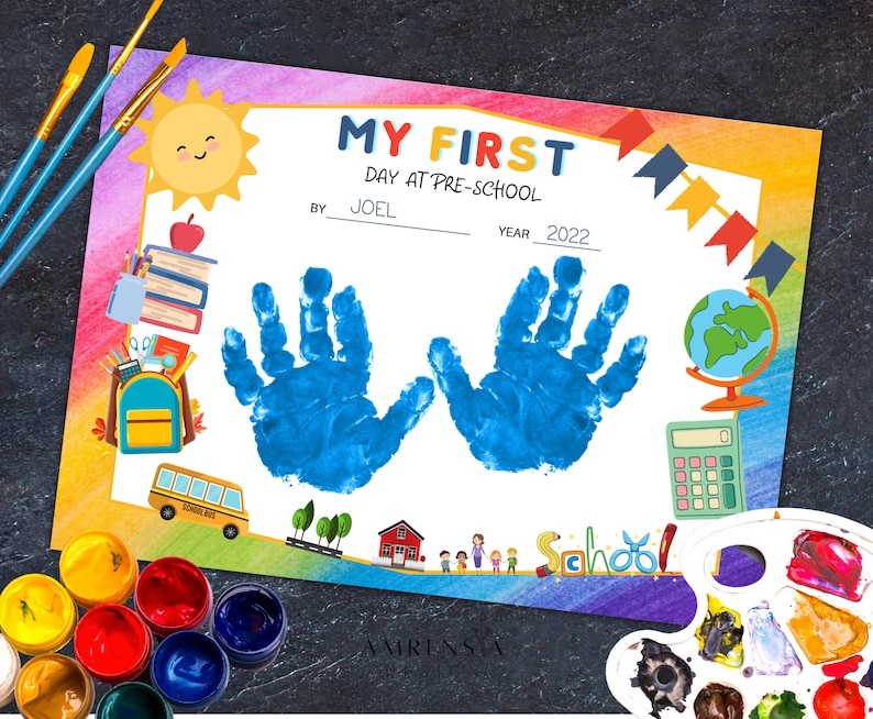 2 Versions Personalize My First Day of Preschool Handprint Art, My ...