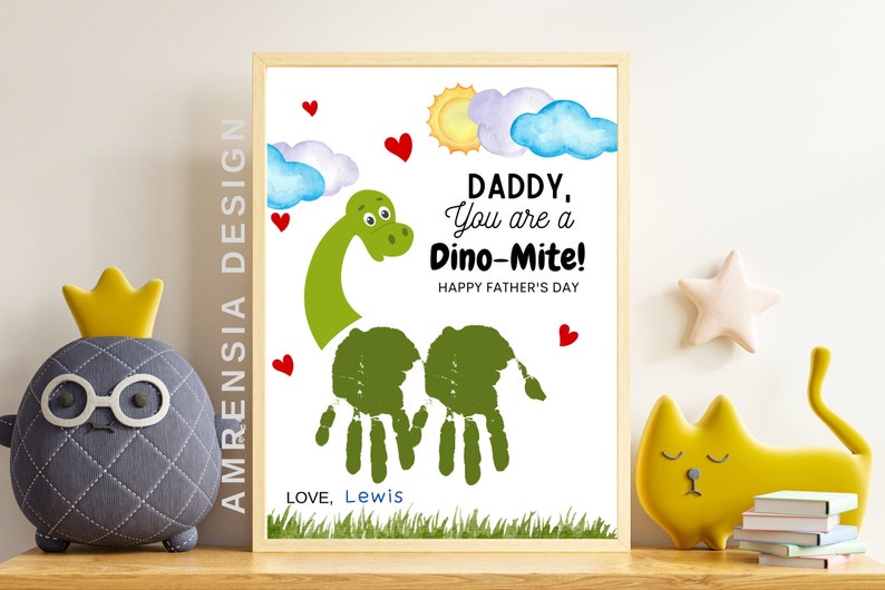 Father's Day Gift, Dinosaur Handprint Craft, Handprint Art Card for Dad ...