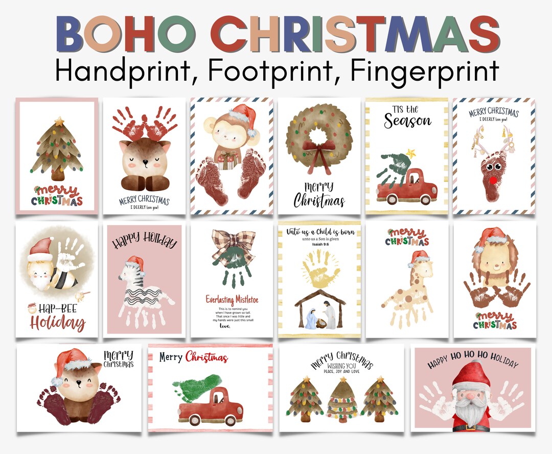 BOHO Christmas Handprint, Footprint Fingerprint Art, Winter Activity ...