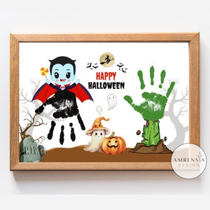 Dracula Frankenstein Halloween Handprint Art, Scary Spooky Happy ...