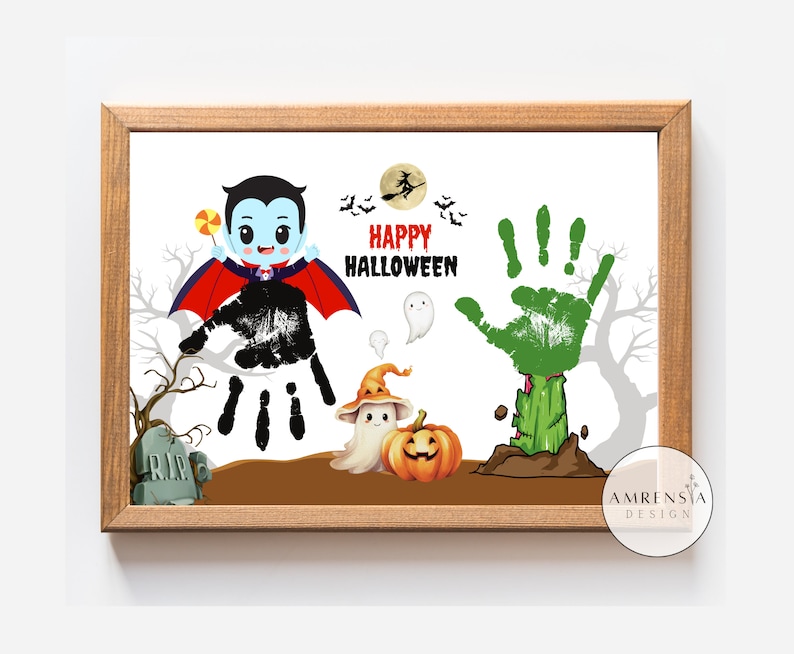 Dracula Frankenstein Halloween Handprint Art, Scary Spooky Happy ...