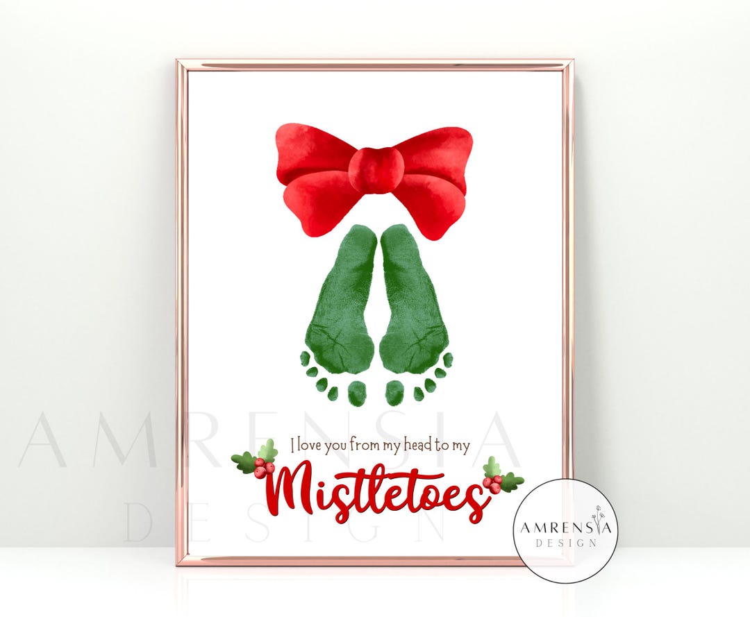 Merry Christmas Footprint Art, Mistletoes Footprint Craft Printable for ...