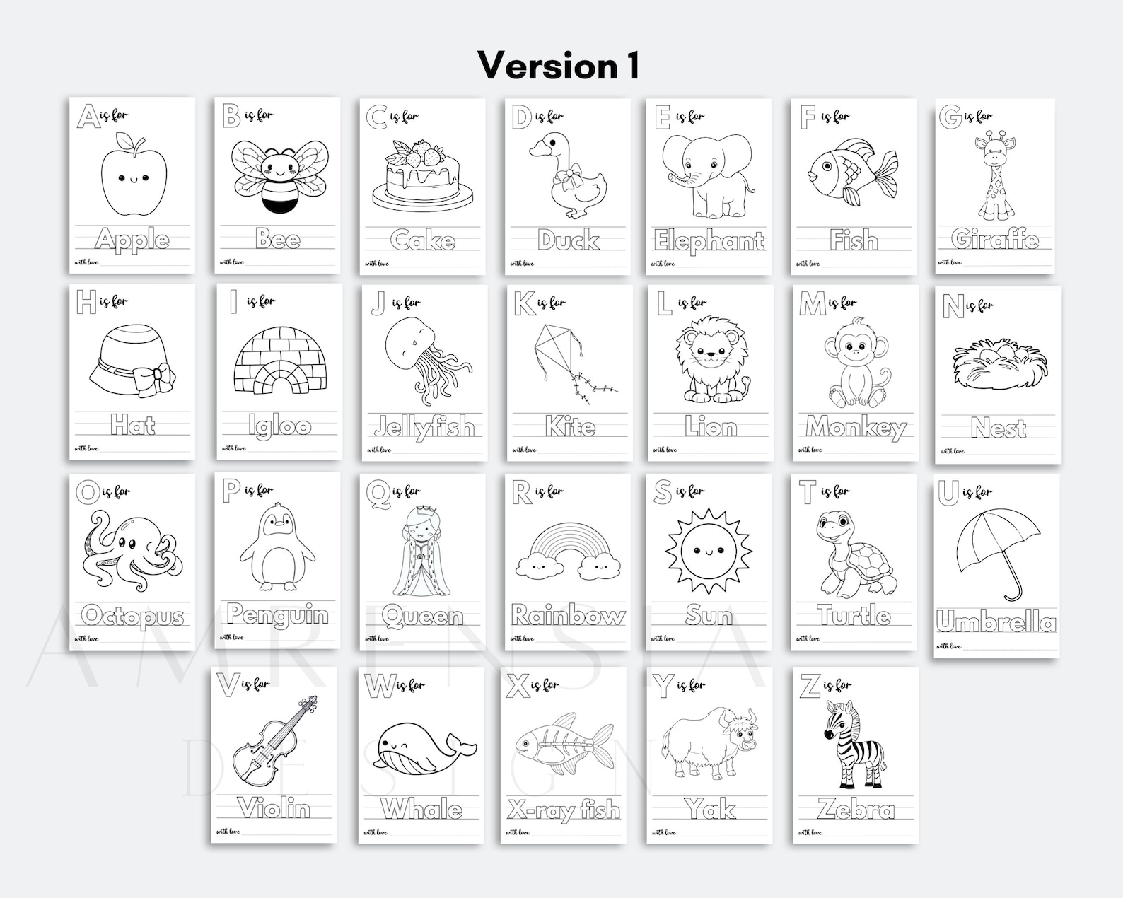 52 PAGES Boho Retro Sun ABC Baby Shower Coloring Book, Baby's First ABC ...