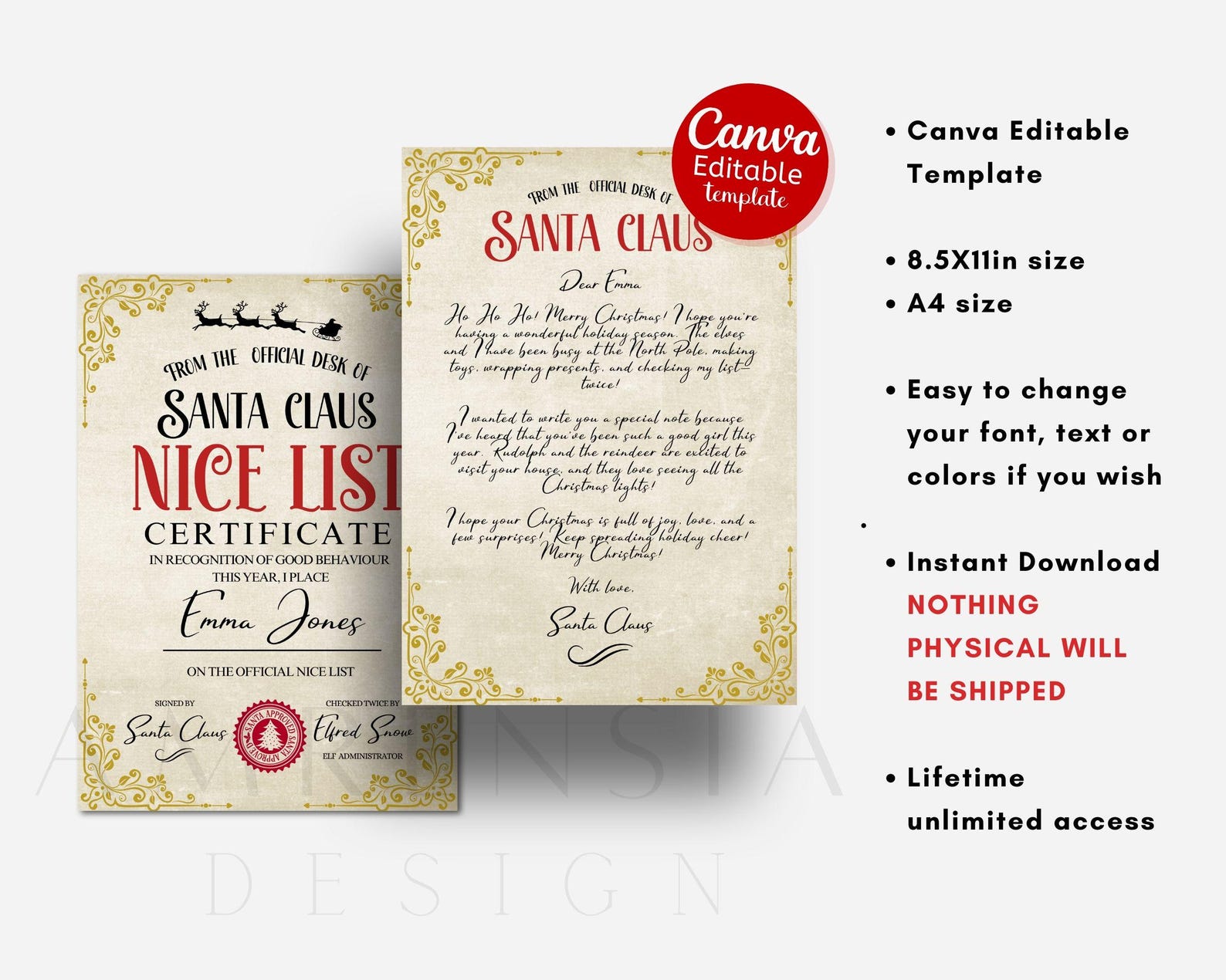 Editable Nice List Certificate Letter From Santa Vintage Themed Canva ...