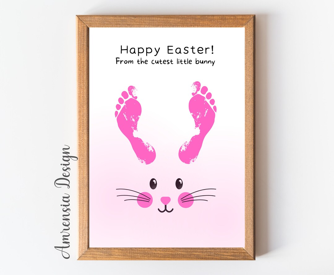 Happy Easter Bunny Ears Craft Footprint Art Template for Baby Kids ...