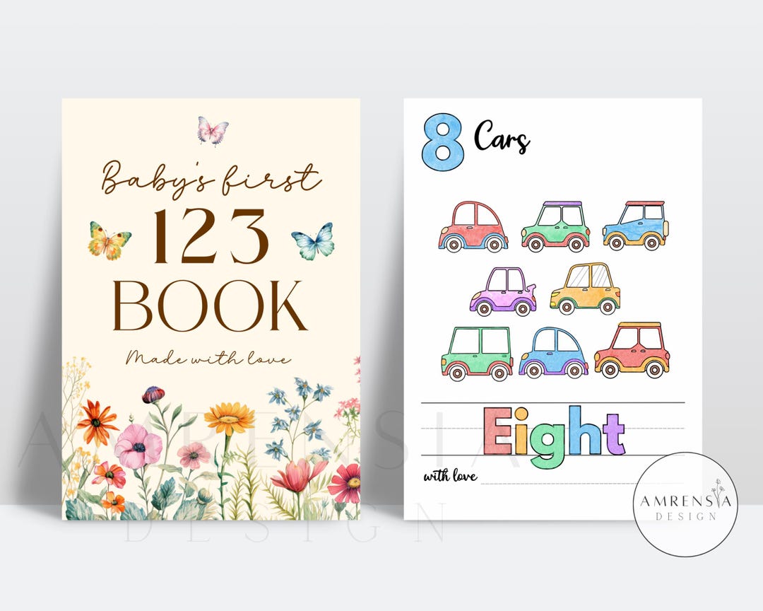 123 Baby Shower Coloring Book, 20 Pages Baby's First 123 Book, Summer ...