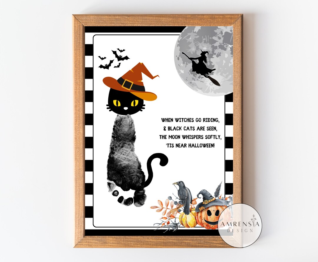 Black Cat Poem Halloween Footprint Art, Happy Halloween Keepsake Craft ...